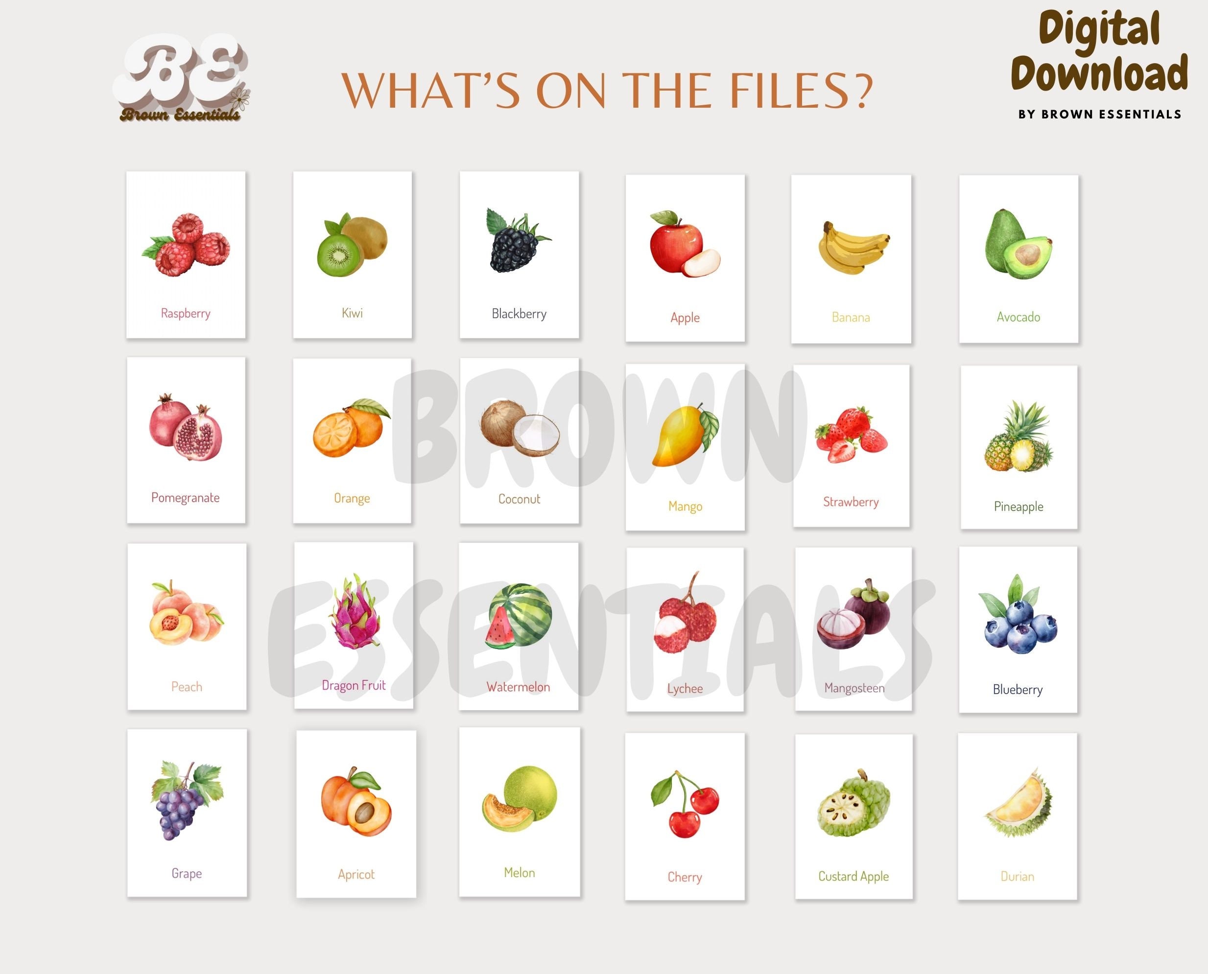 Printable PDF Fruits Flash Cards Kids Educational Leaning Materials - Etsy
