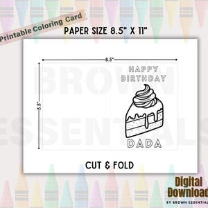 Printable Coloring Birthday Card for Kids, Cake Birthday Card for Dad ...