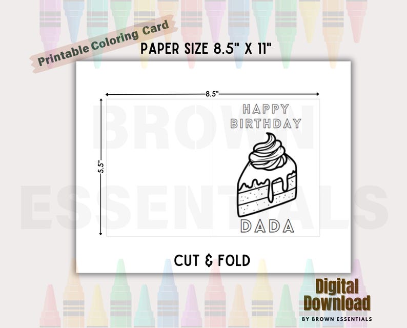 Printable Coloring Birthday Card for Kids, Cake Birthday Card for Dad ...