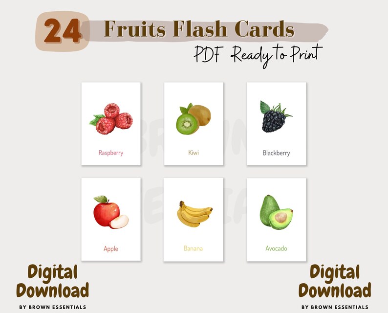 Printable PDF Fruits Flash Cards - Kids Educational Leaning Materials ...