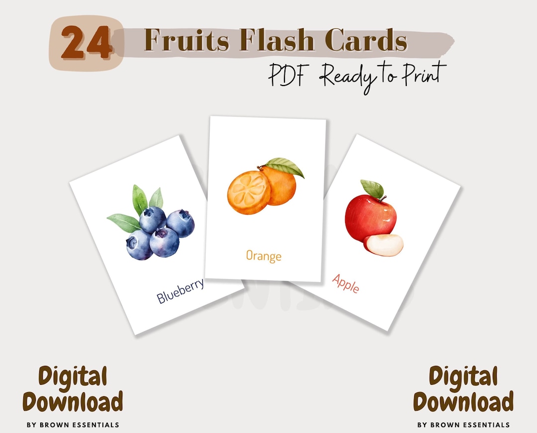Printable PDF Fruits Flash Cards - Kids Educational Leaning Materials ...