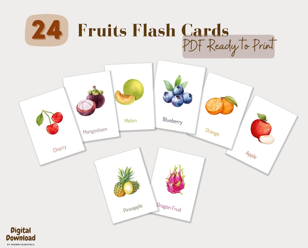 Printable PDF Fruits Flash Cards - Kids Educational Leaning Materials ...