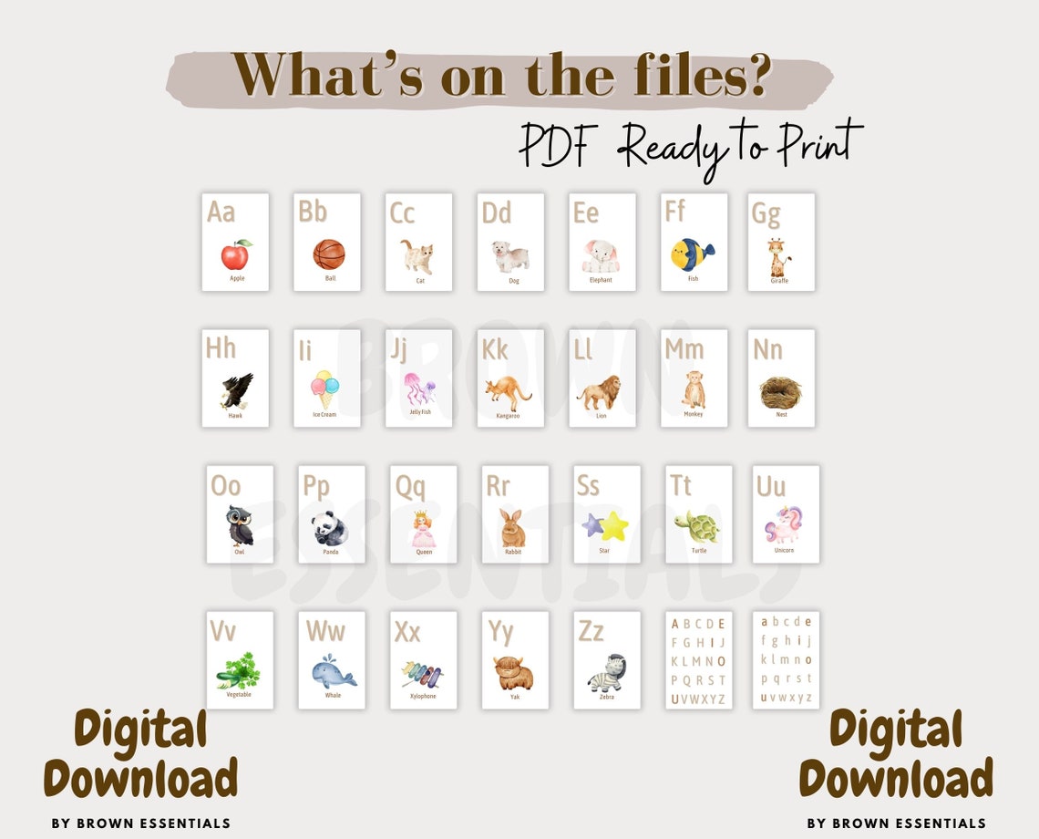 Printable PDF ABC Flash Cards Kids Educational Leaning Materials - Etsy