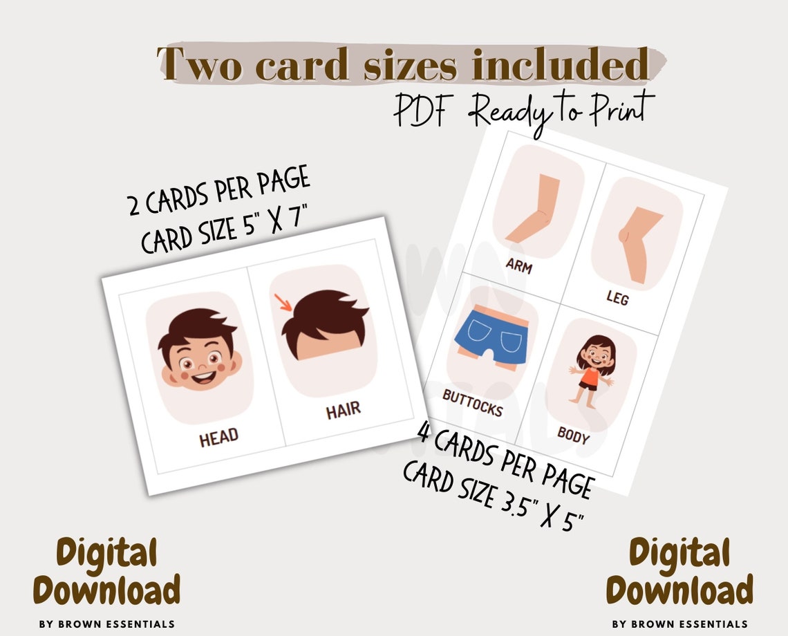 Printable PDF Body Part Flash Cards Kids Educational Leaning Materials ...