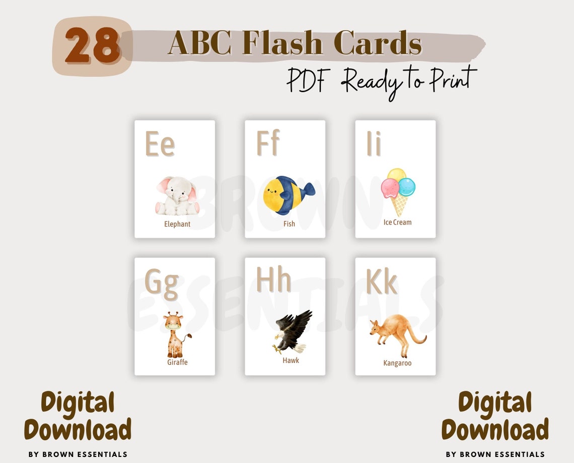Printable PDF ABC Flash Cards Kids Educational Leaning Materials - Etsy