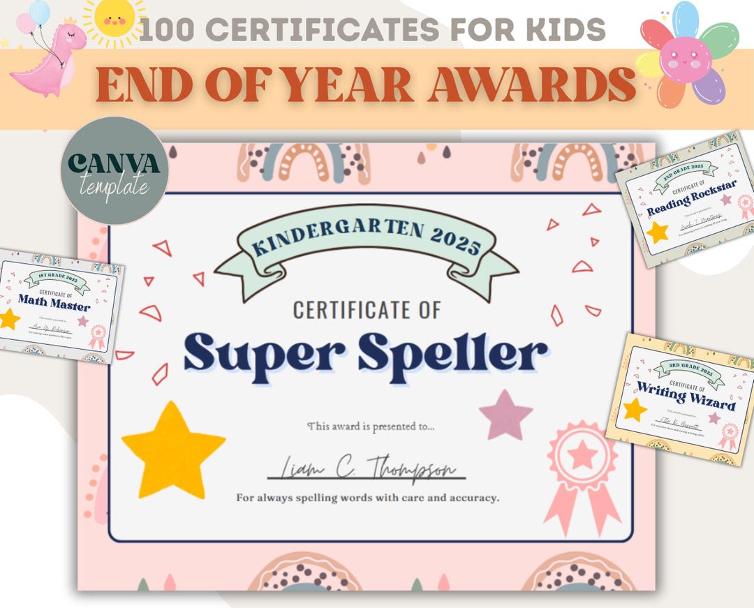 End-of-year Kids Awards – 100 Editable Canva Certificates | Positive ...