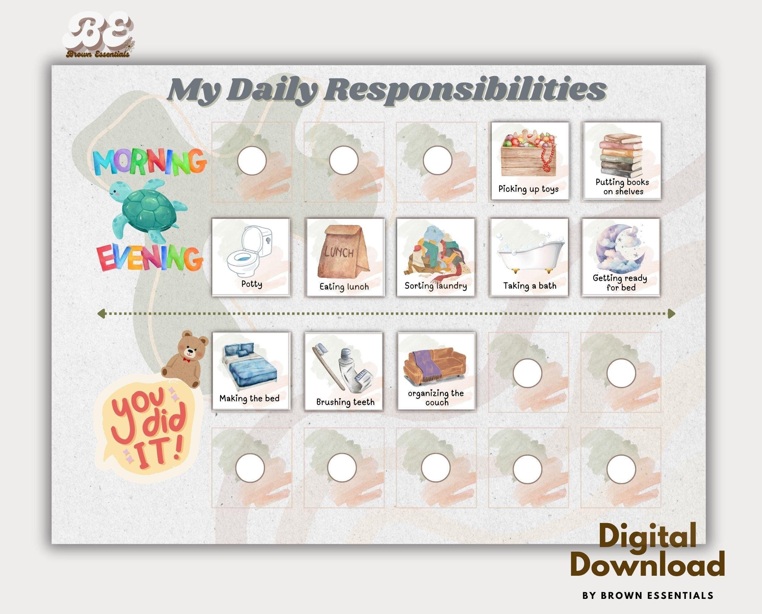 Printable Kids Daily Responsibilities Chart, Chore Checklist, Daily ...