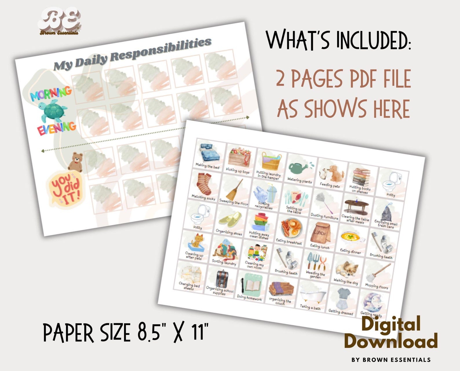Printable Kids Daily Responsibilities Chart, Chore Checklist, Daily ...