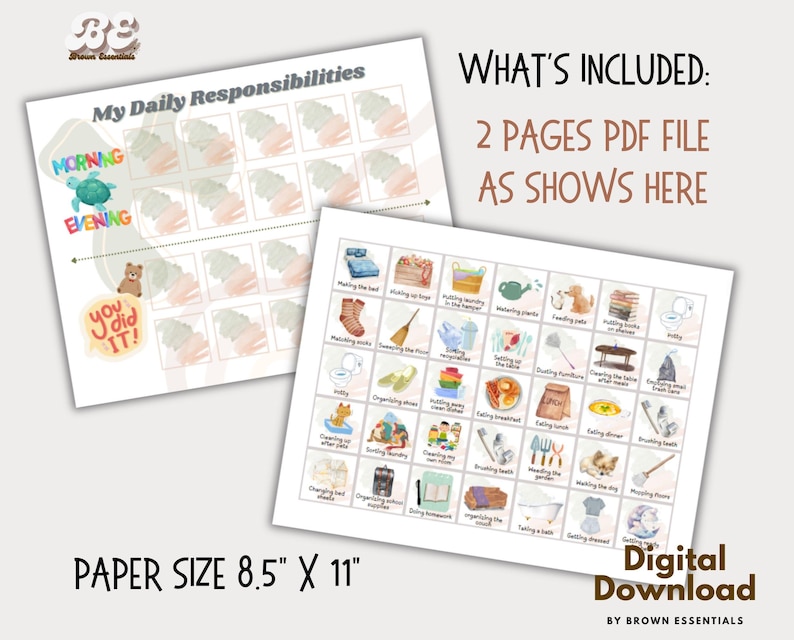 Printable Kids Daily Responsibilities Chart, Chore Checklist, Daily ...