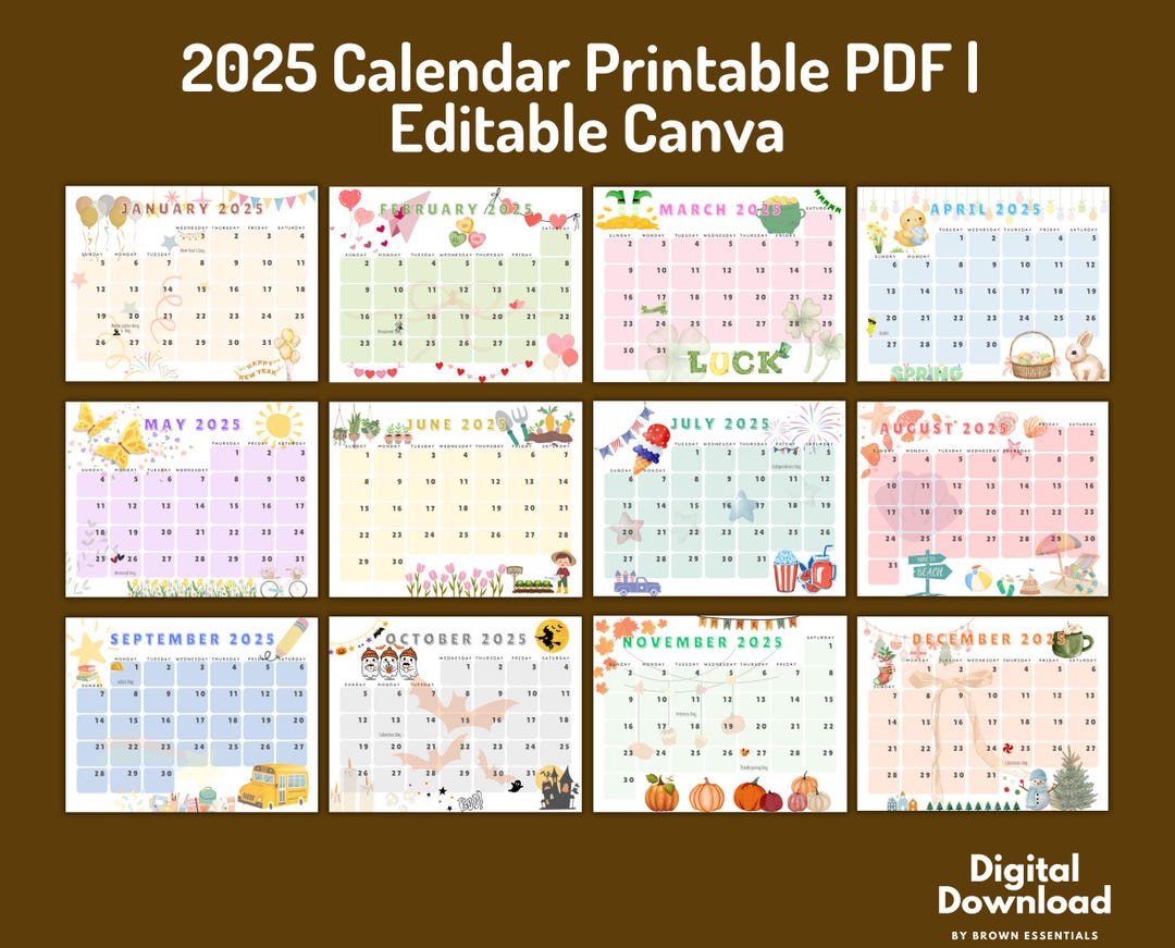2025 Calendar | Editable for Kids, Classroom Wall Decor, Monthly Themed ...