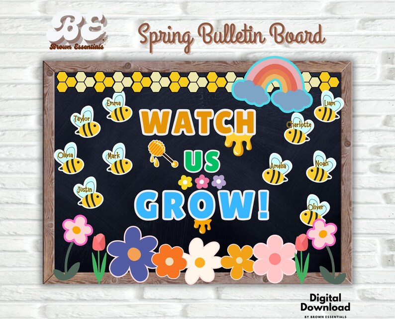 Watch Us Grow! Bee-themed Spring Bulletin Board Kit | Printable ...