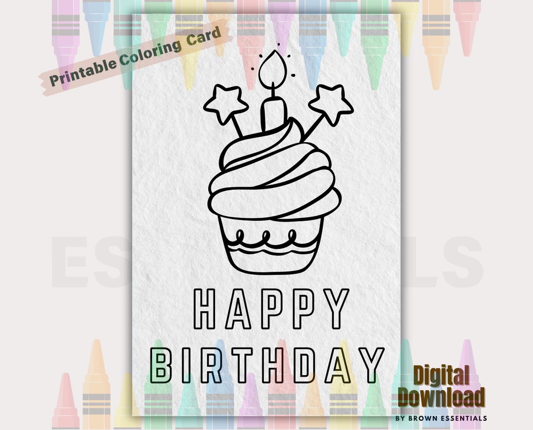 Printable Cupcake Birthday Card for Kids: Coloring Activity (PDF) - Etsy