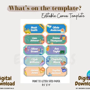 Editable School Name Labels: Back to School Supplies (digital Download ...