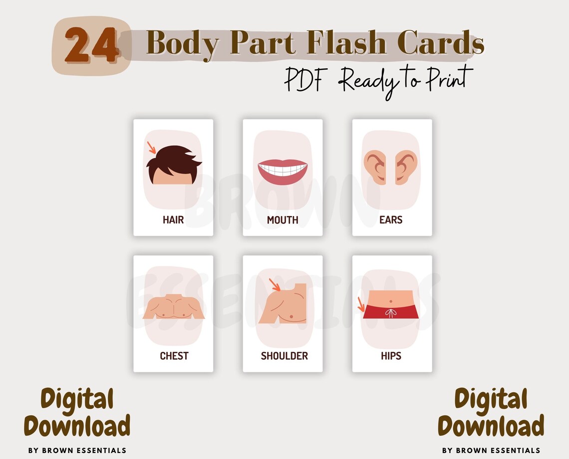 Printable PDF Body Part Flash Cards - Kids Educational Leaning ...