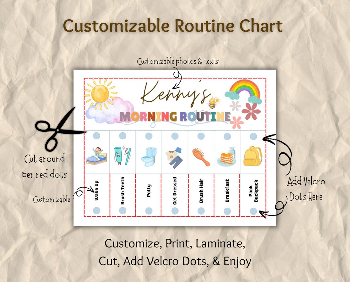 Editable Kids Routine Chart: Visual Schedule Canva Template (digital ...