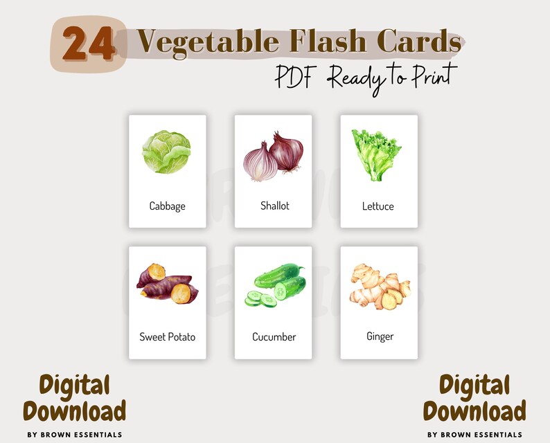 Printable PDF Vegetable Flash Cards - Kids Educational Leaning ...
