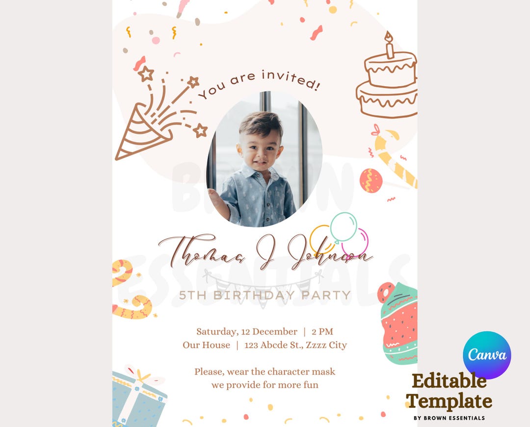 Editable Kids Birthday Card Template: Addable Photo (canva) - Etsy