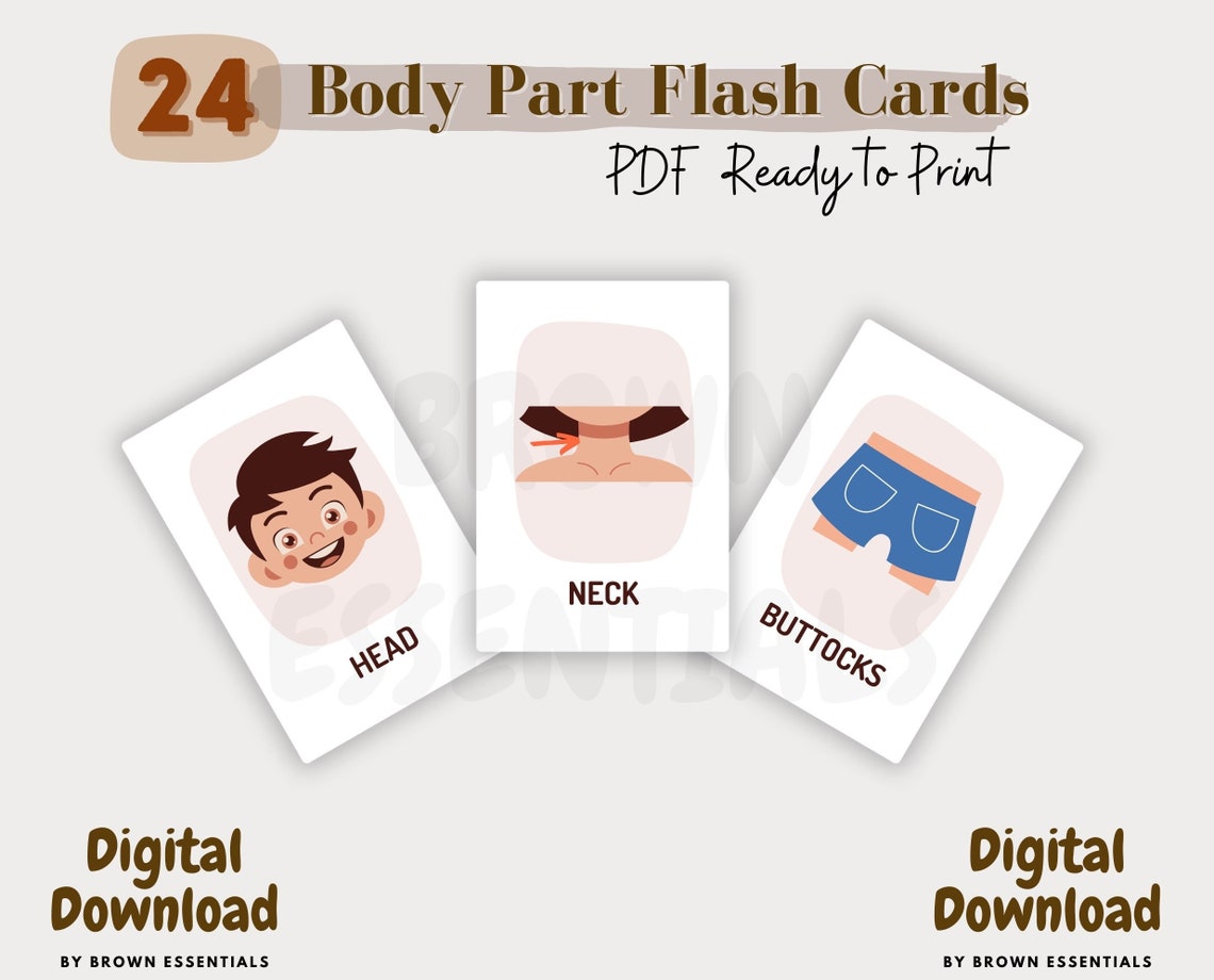Printable PDF Body Part Flash Cards - Kids Educational Leaning ...