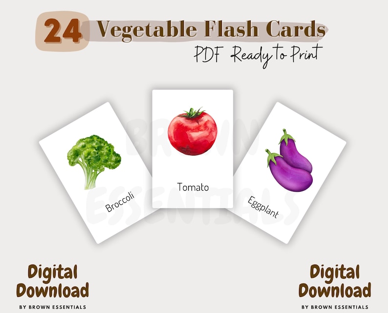 Printable PDF Vegetable Flash Cards - Kids Educational Leaning ...