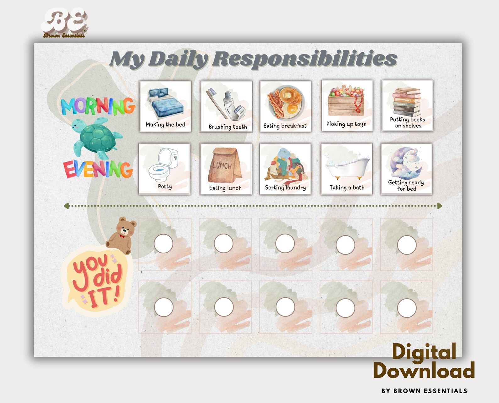 Printable Kids Daily Responsibilities Chart, Chore Checklist, Daily ...