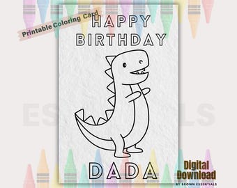 Printable Coloring Birthday Card for Kids, Cake Birthday Card for Dad ...