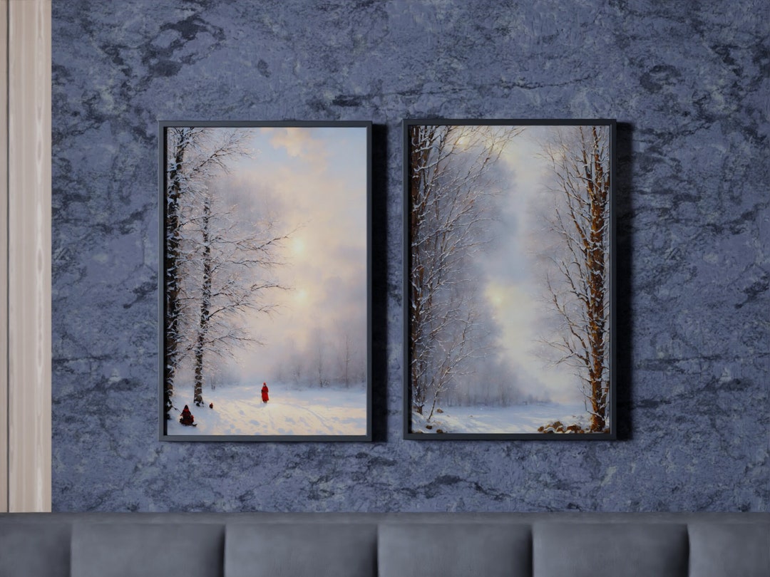 Winter Scene Print Snowy Poster Digital Download Wall Art Set - Etsy