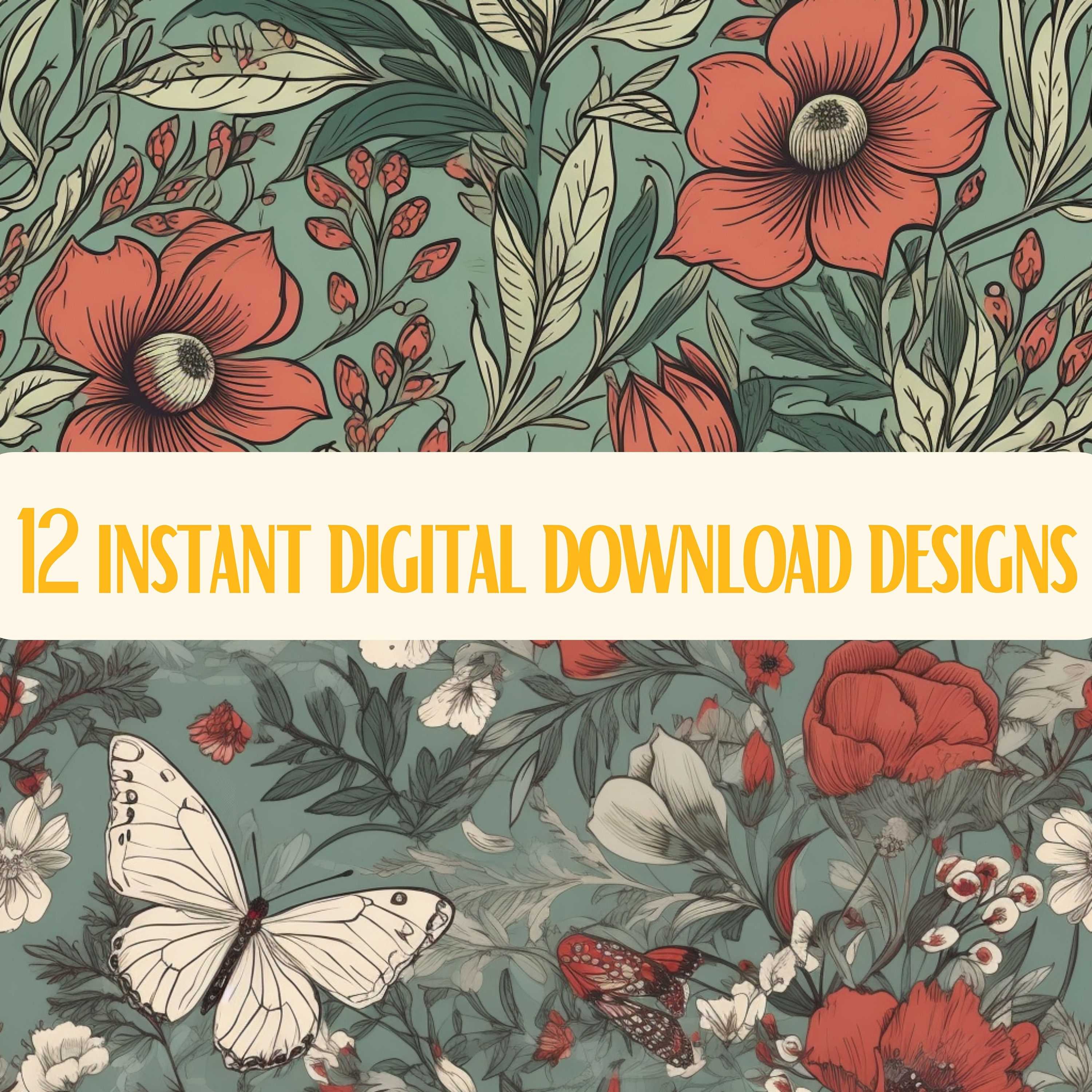 Floral BOHO Digital Papers, Printable Digital Paper, Seamless Pattern ...