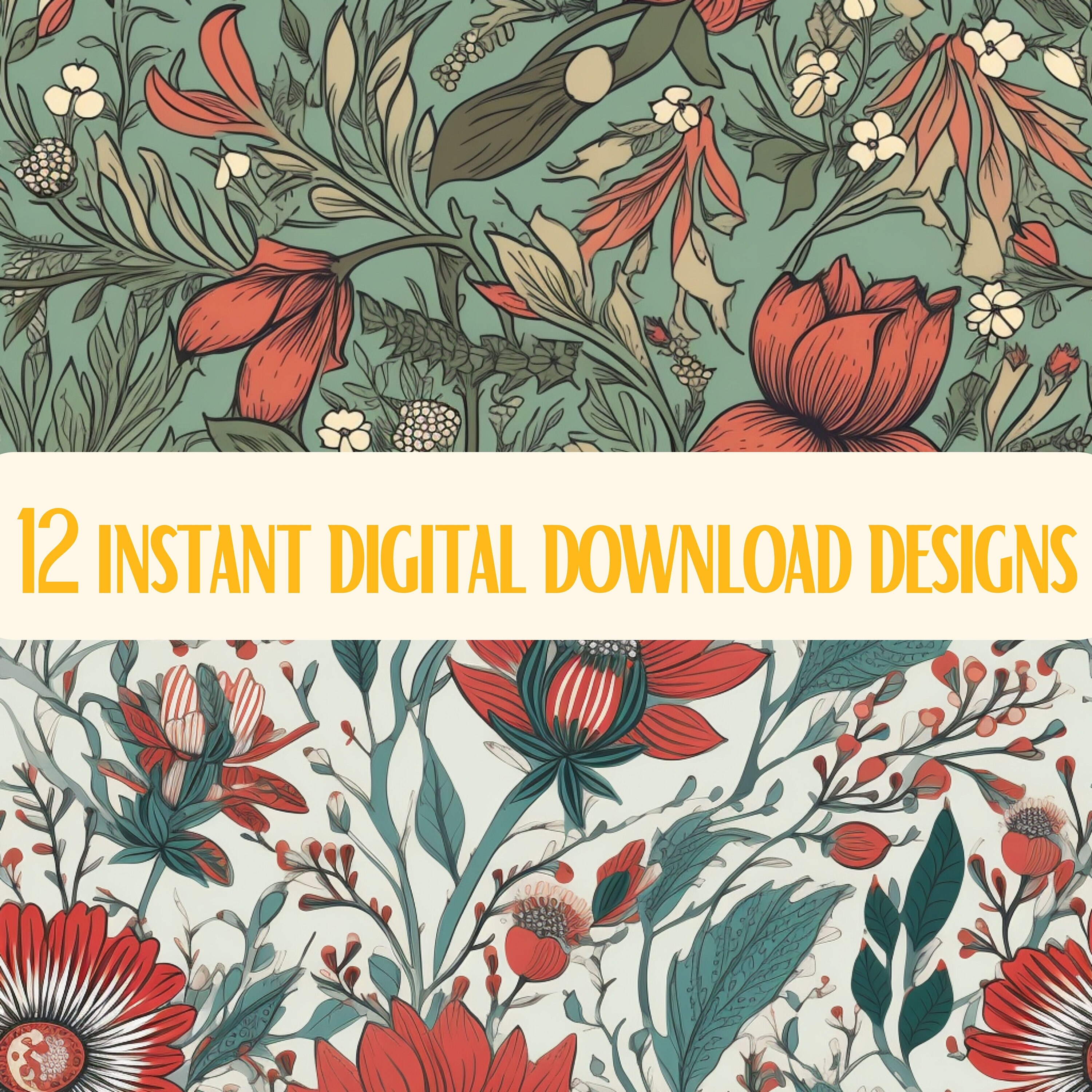 Floral BOHO Digital Papers, Printable Digital Paper, Seamless Pattern ...