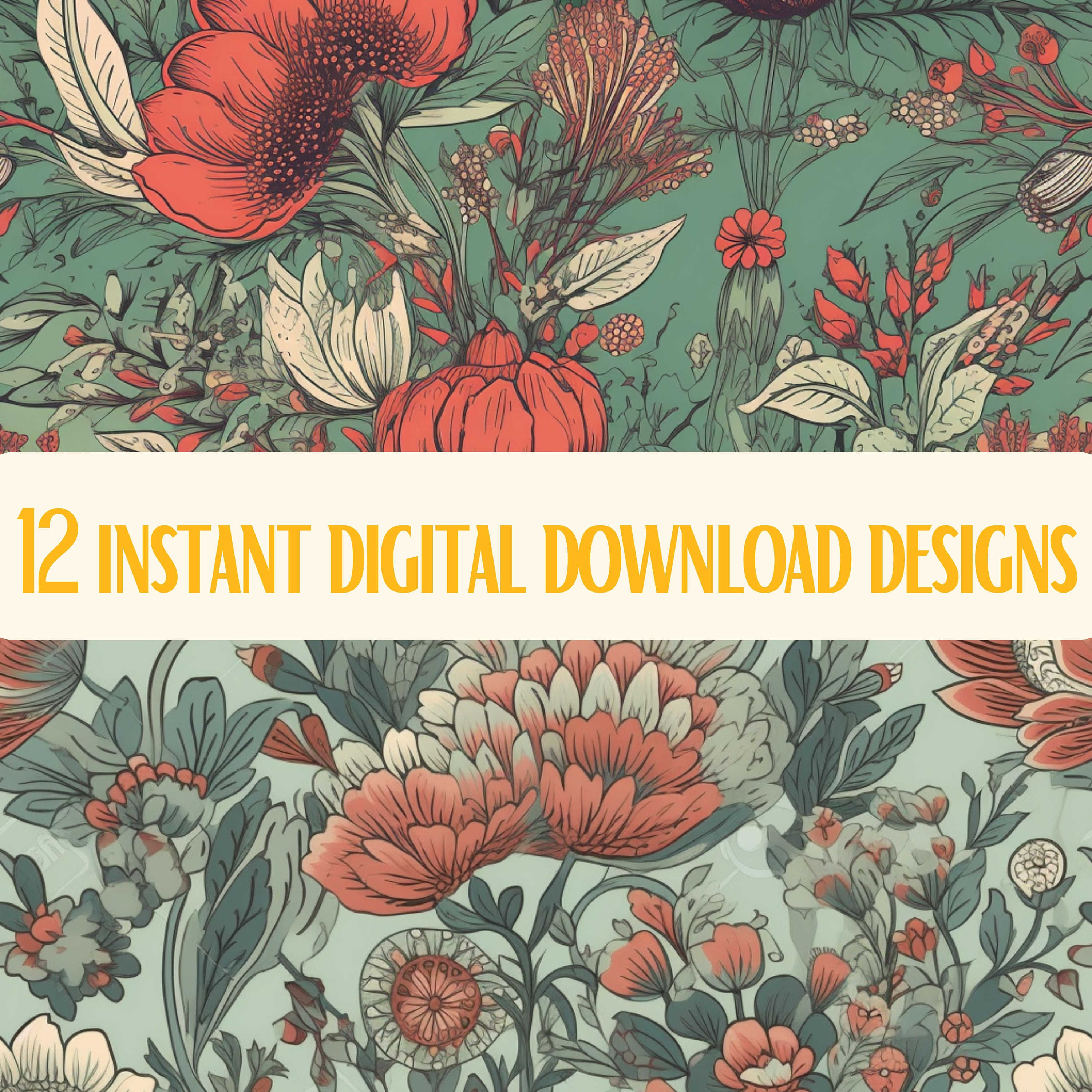 Floral BOHO Digital Papers, Printable Digital Paper, Seamless Pattern ...