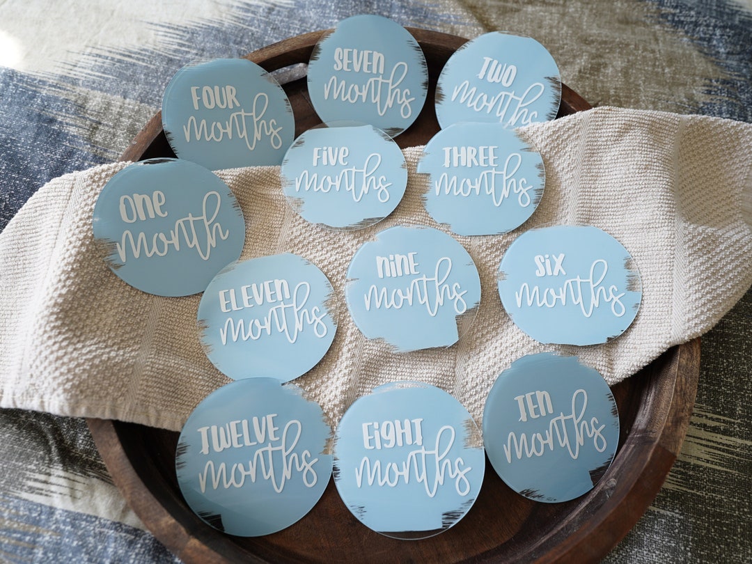 Brush Stroked Acrylic Baby Milestones L Monthly Baby Milestone Rounds L ...