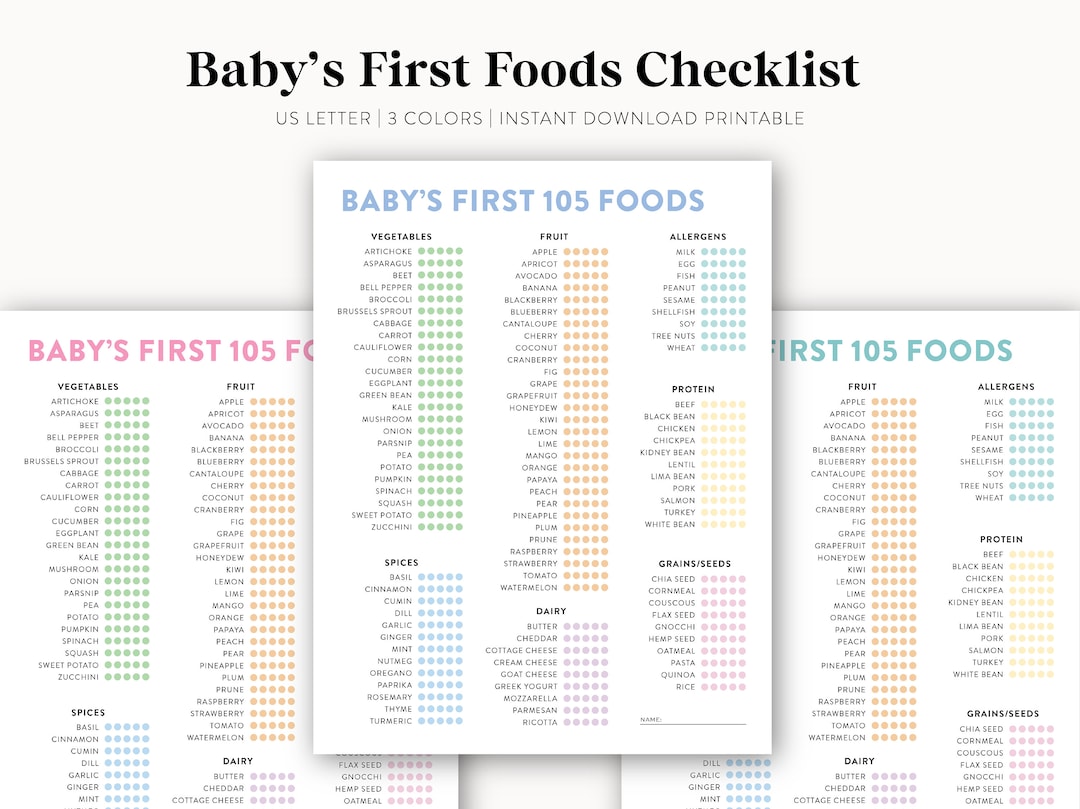 Baby's First Foods Checklist Printable Instant Download, Baby Food Log ...