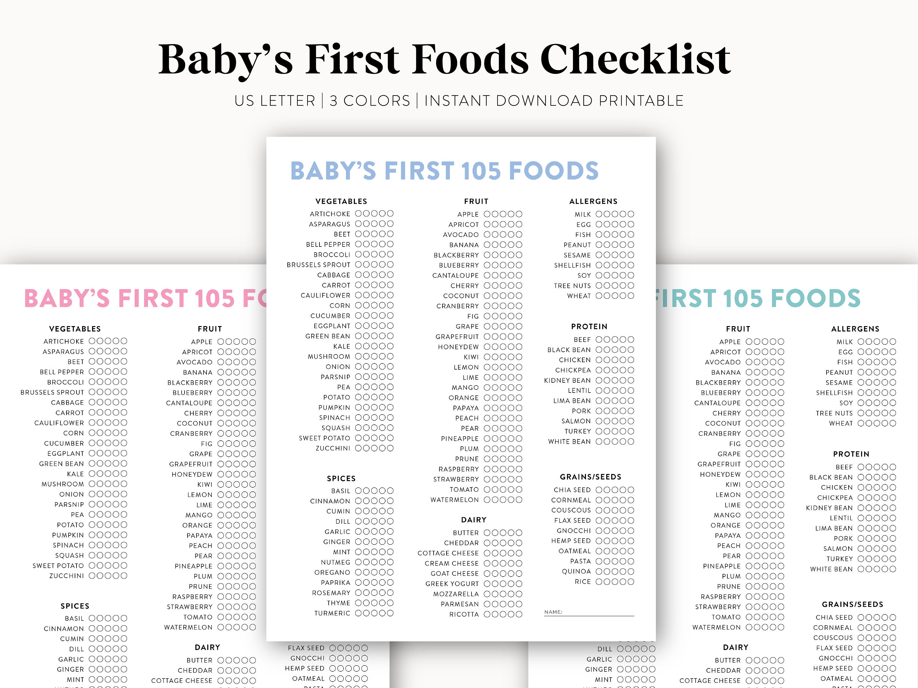 Baby's First Foods Checklist Printable Instant Download, Baby Food Log ...