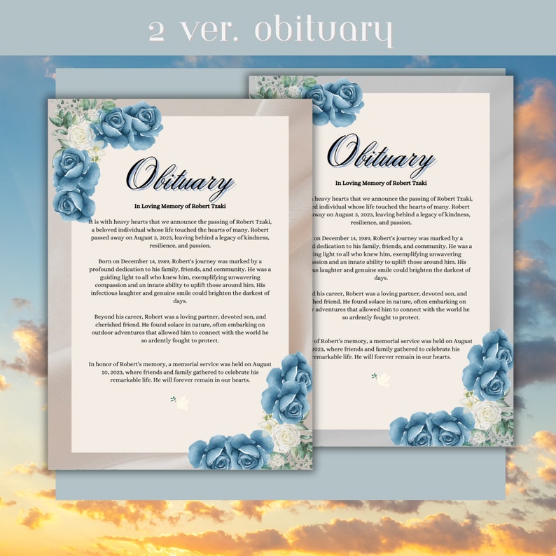 Obituary Template for Men, Funeral Program, Funeral Template ...