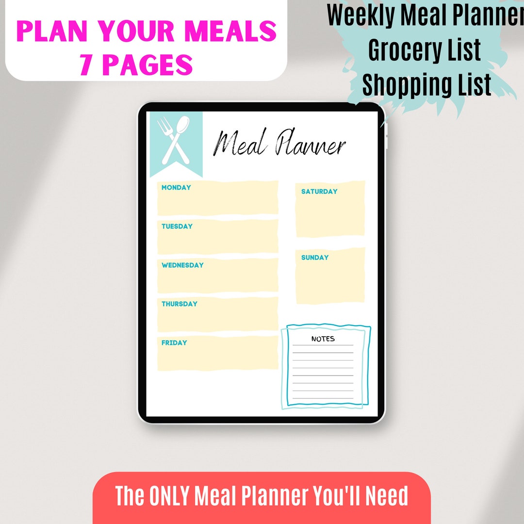 Daily Meal Planner, Digital Grocery List, Digital Meal Planner, Food ...