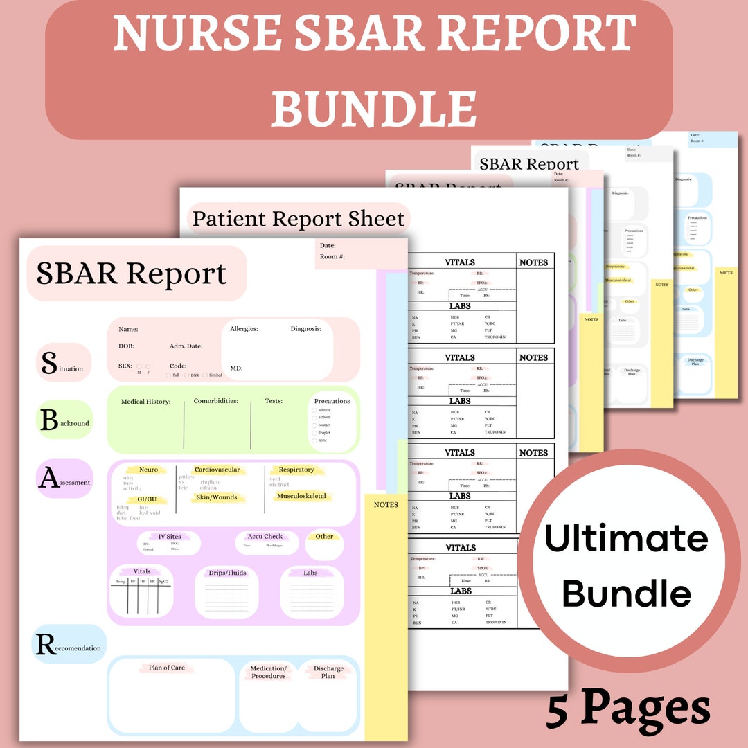 SBAR Report Sheet Bundle for Nurses, Nursing Report, Patient Report ...
