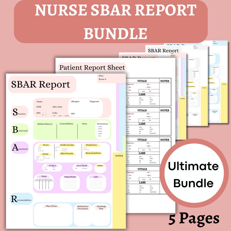 SBAR Report Sheet Bundle for Nurses, Nursing Report, Patient Report ...