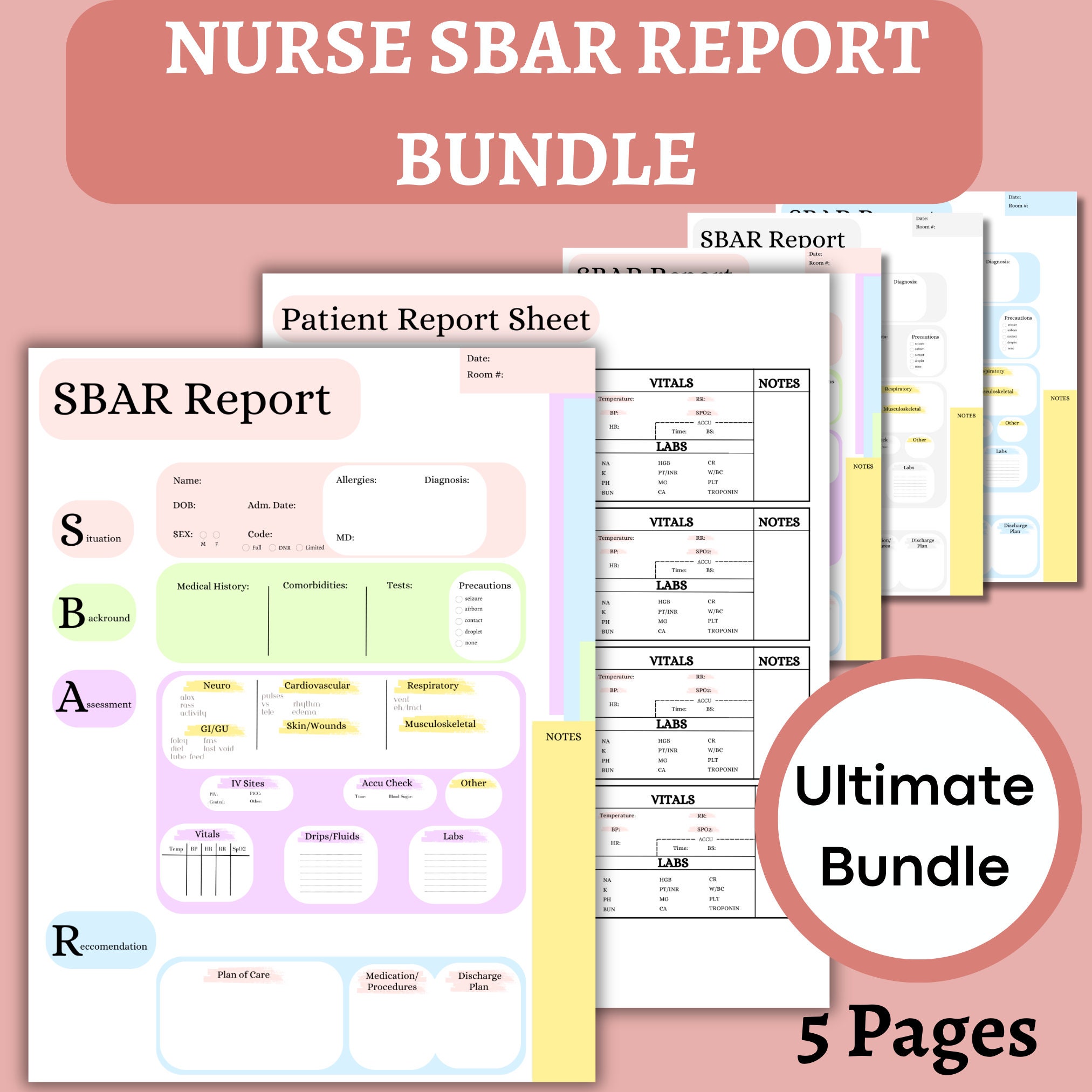 SBAR Report Sheet Bundle for Nurses, Nursing Report, Patient Report ...