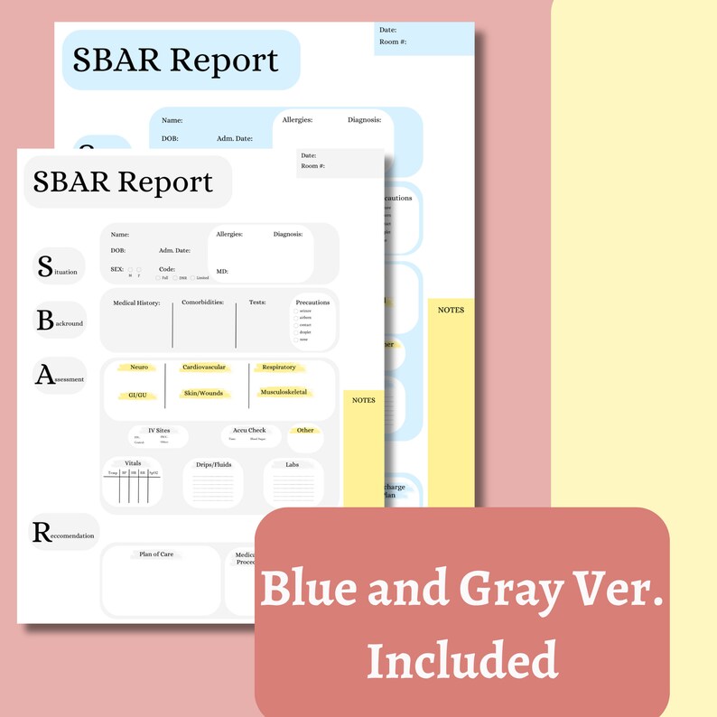 SBAR Report Sheet Bundle for Nurses, Nursing Report, Patient Report ...