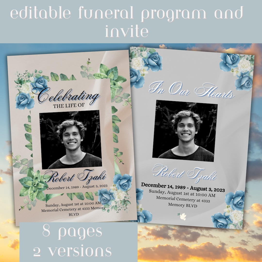 Obituary Template for Men, Funeral Program, Funeral Template ...