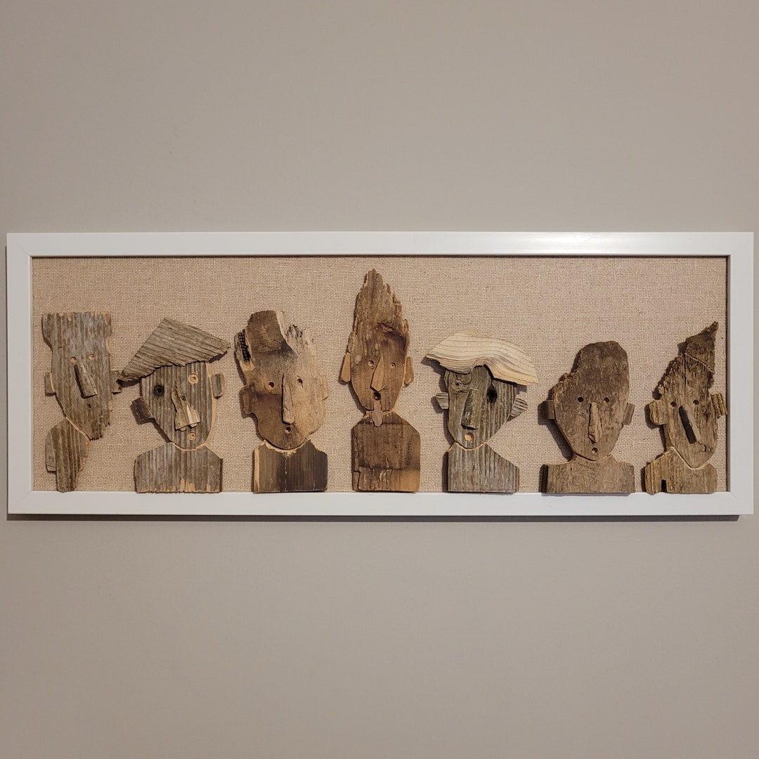 Wooden Faces Tableau Home Décor Weathered Wood Wooden Decoration ...