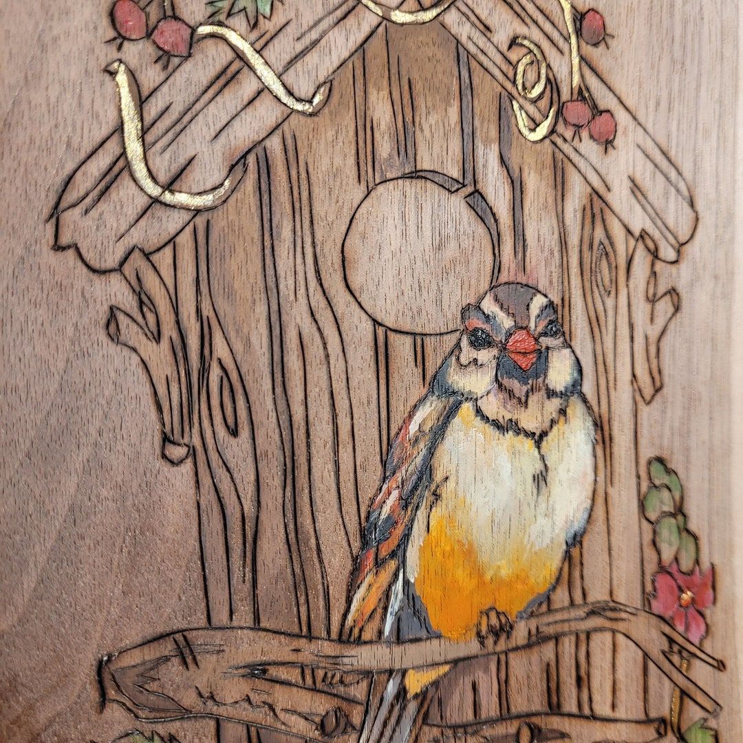 Bird on Branch Painted Pyrography - Wood Burning - Bird Art - Home ...