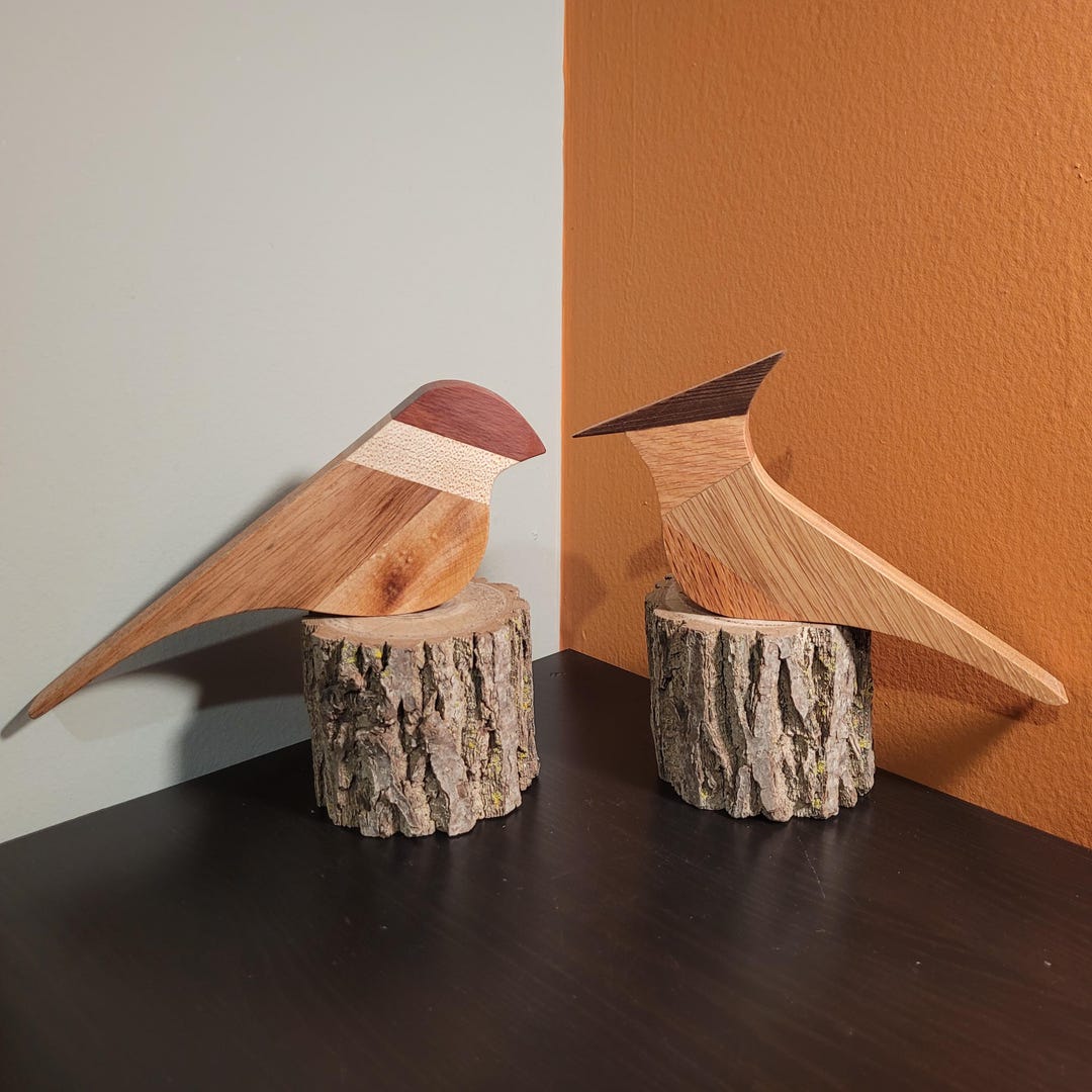 Wooden Woodpecker Wooden Long-tailed Tit Wooden Bird Sculpture Home ...