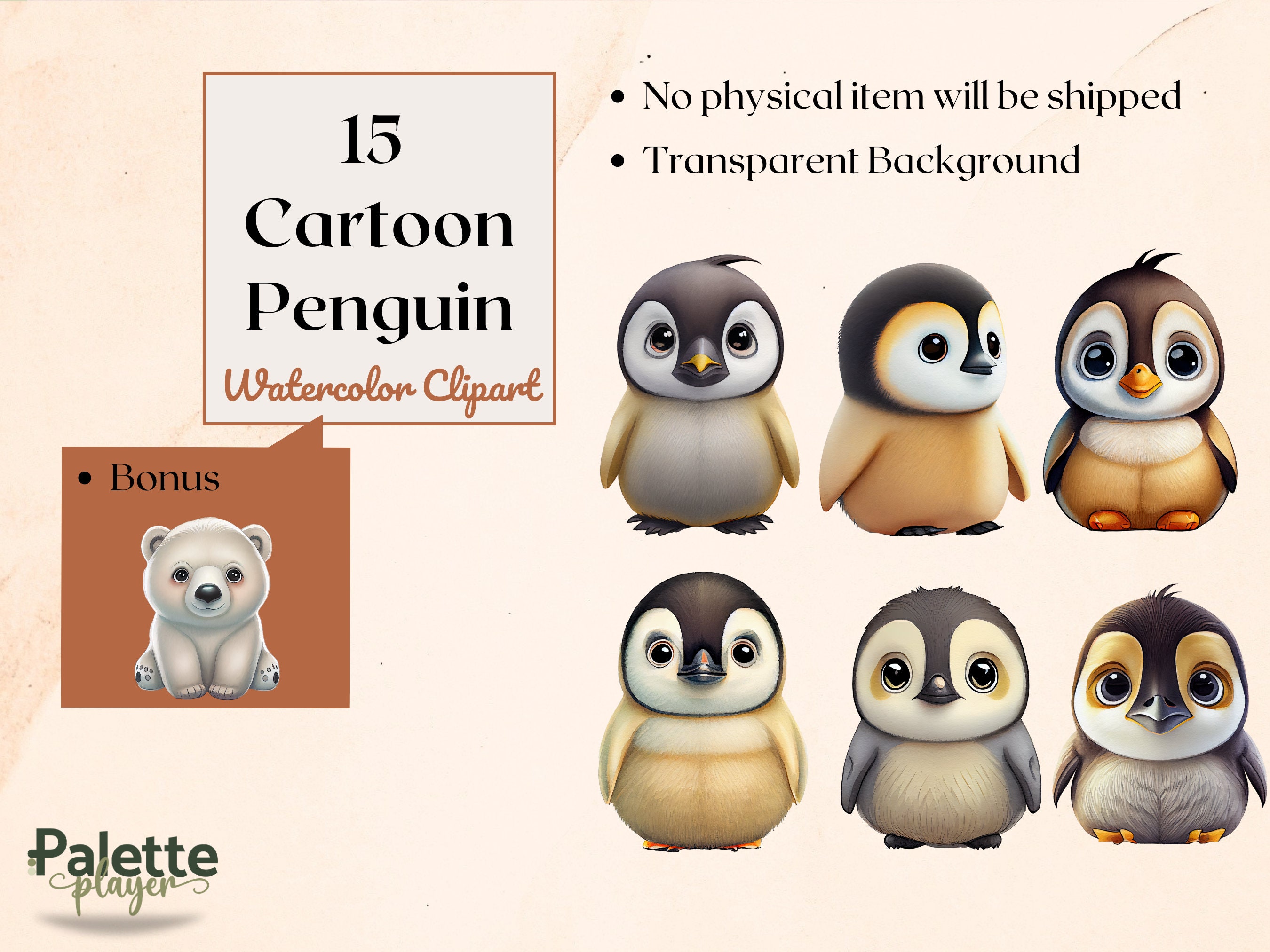 Cute Cartoon Penguin Clipart | Watercolor | PNG Digital Downloads for ...