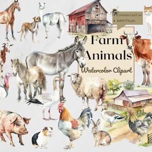 Farm Animals Clipart | Watercolor | PNG Digital Downloads for Card ...
