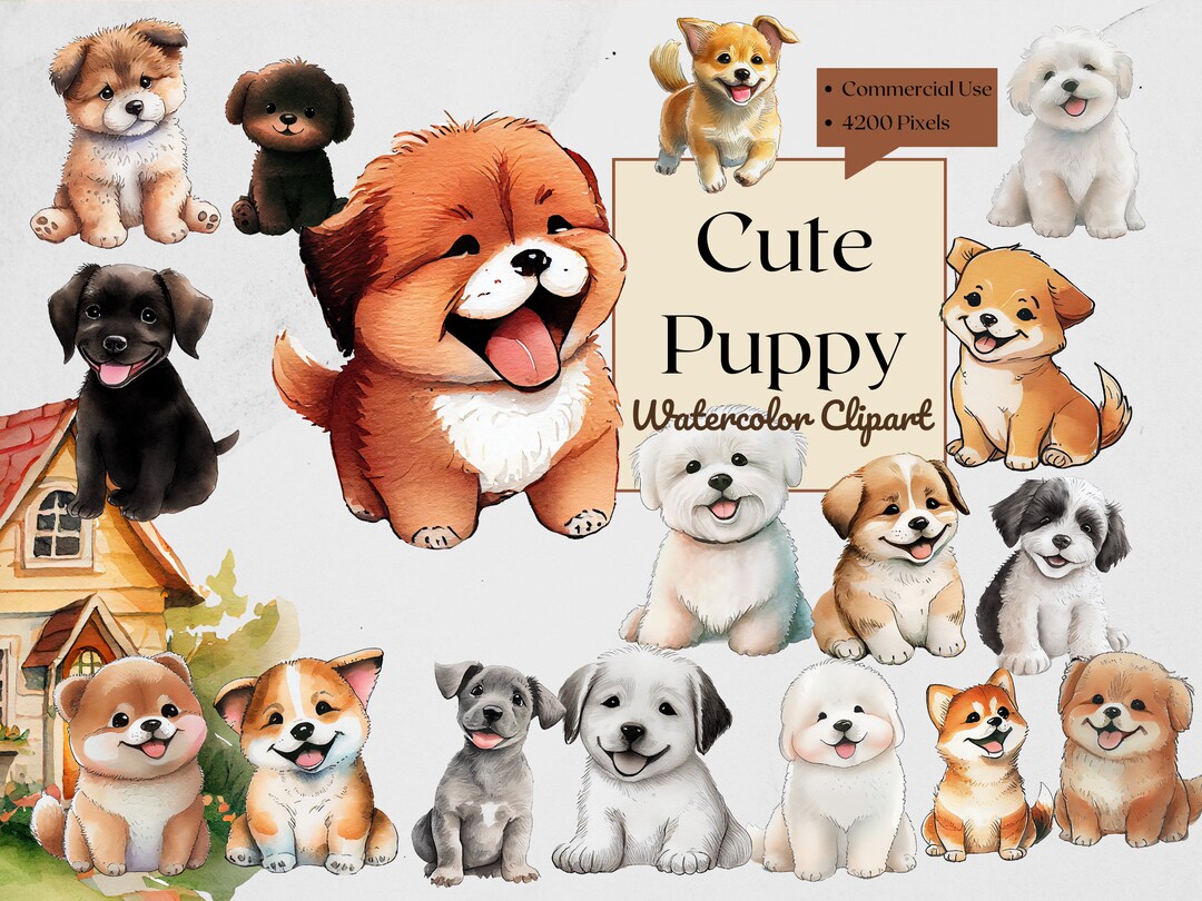 Cute Puppy Clipart | Watercolor | PNG Digital Downloads for Card Making ...