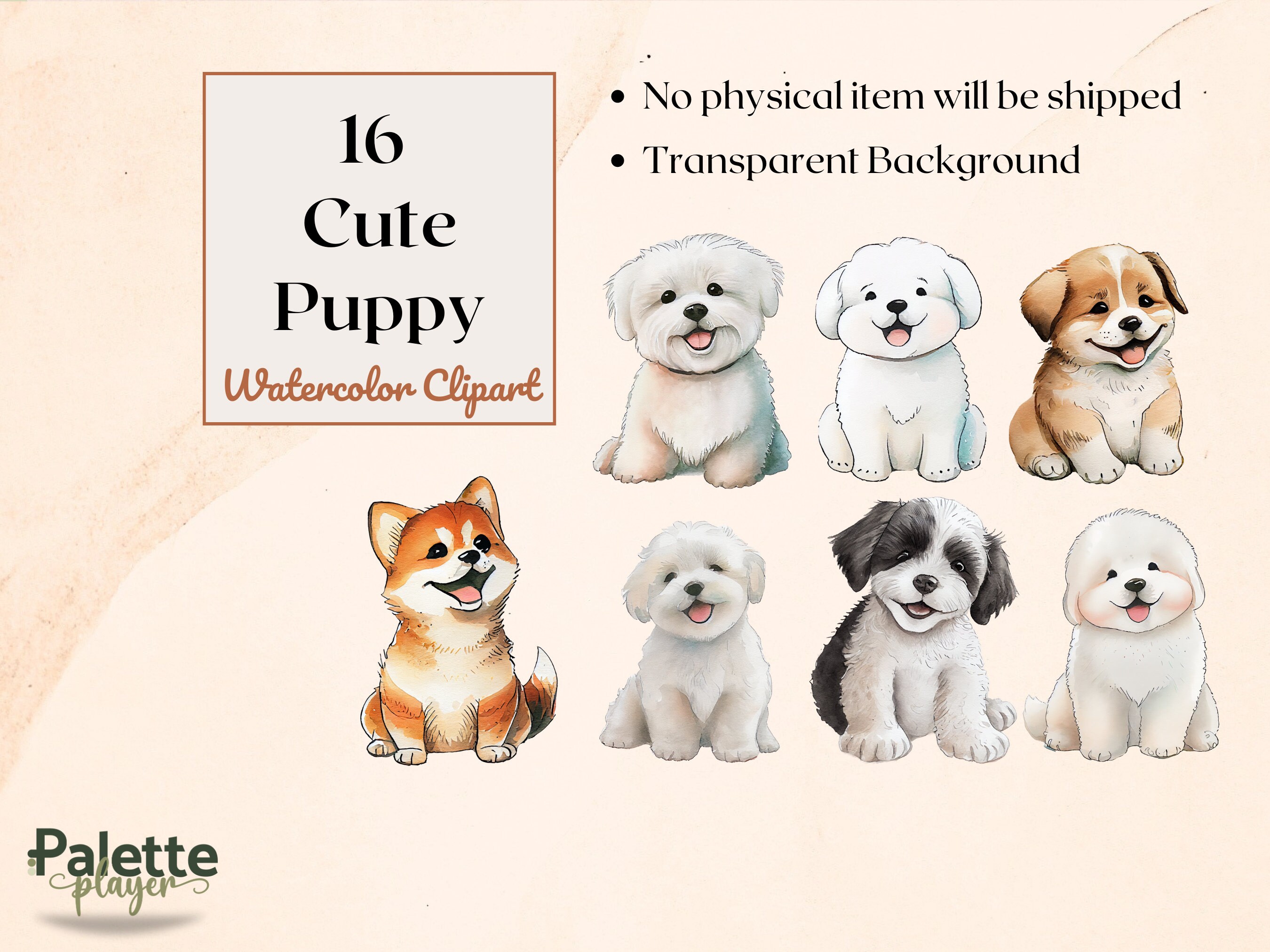 Cute Puppy Clipart Watercolor PNG Digital Downloads for Card Making ...