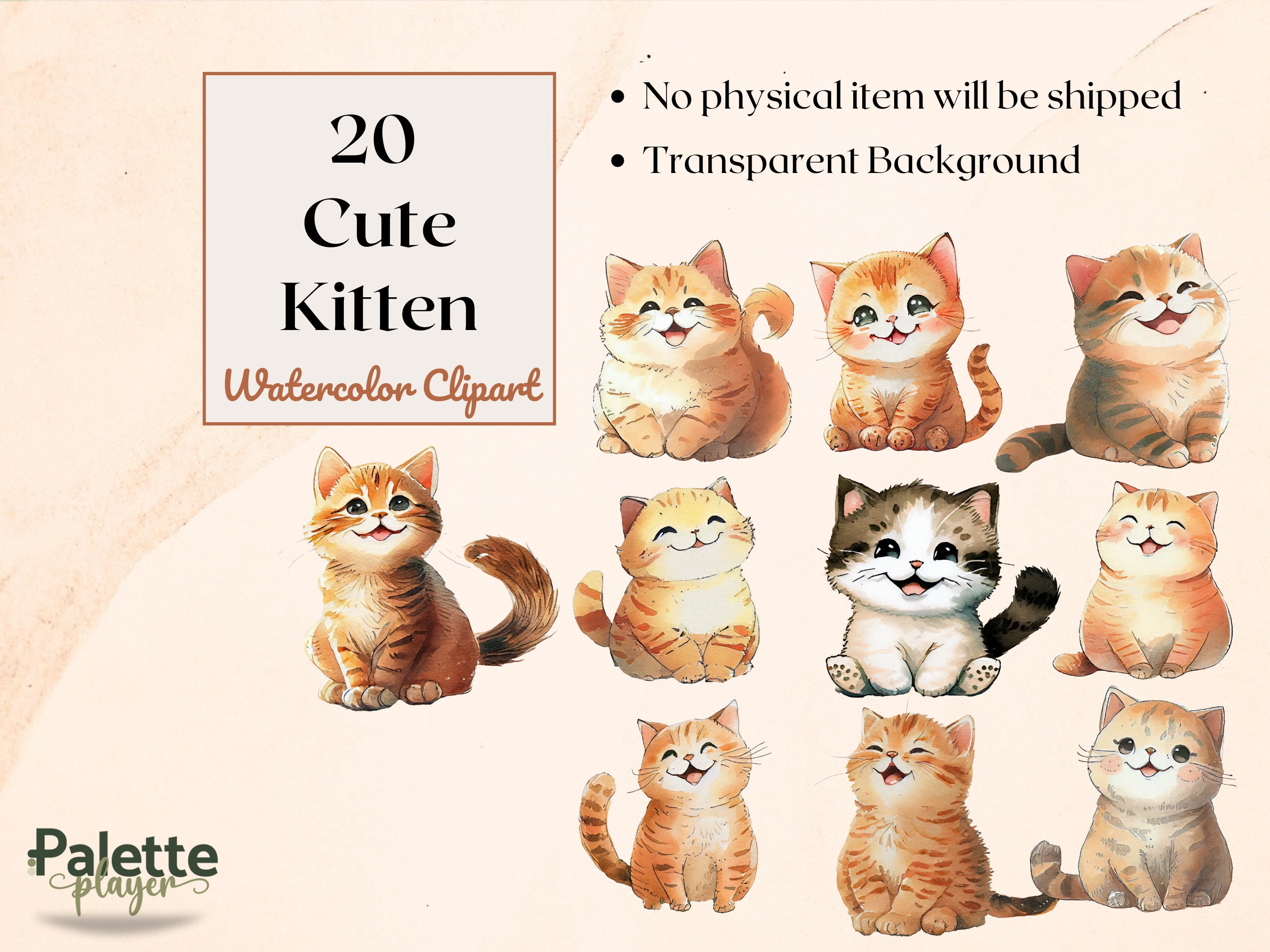 Cute Happy Kitten Clipart | Watercolor | PNG Digital Downloads for Card ...