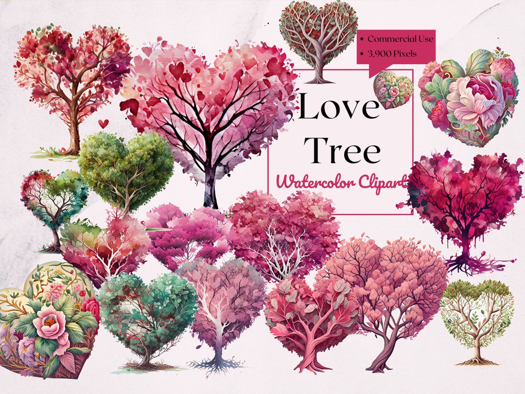 Love Tree Clipart | Watercolor | PNG Digital Downloads for Card Making ...