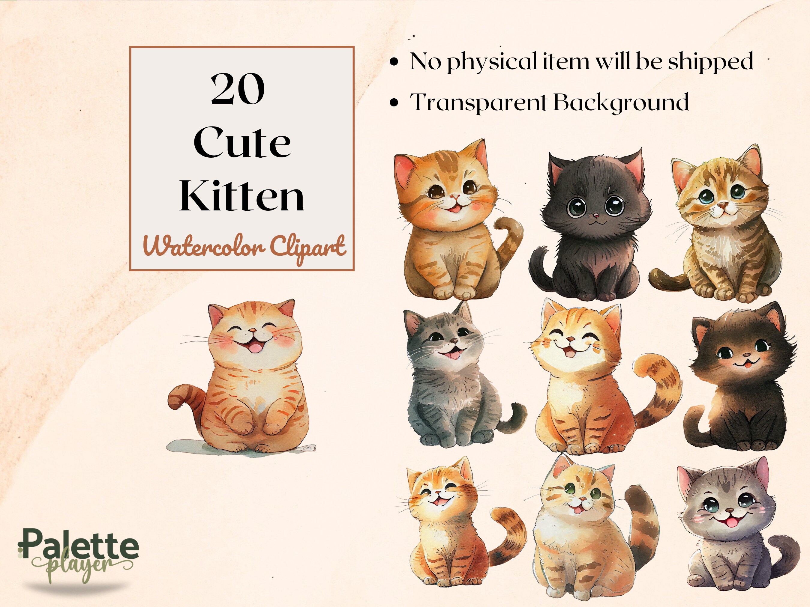 Cute Happy Kitten Clipart | Watercolor | PNG Digital Downloads for Card ...