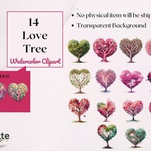 Love Tree Clipart | Watercolor | PNG Digital Downloads for Card Making ...